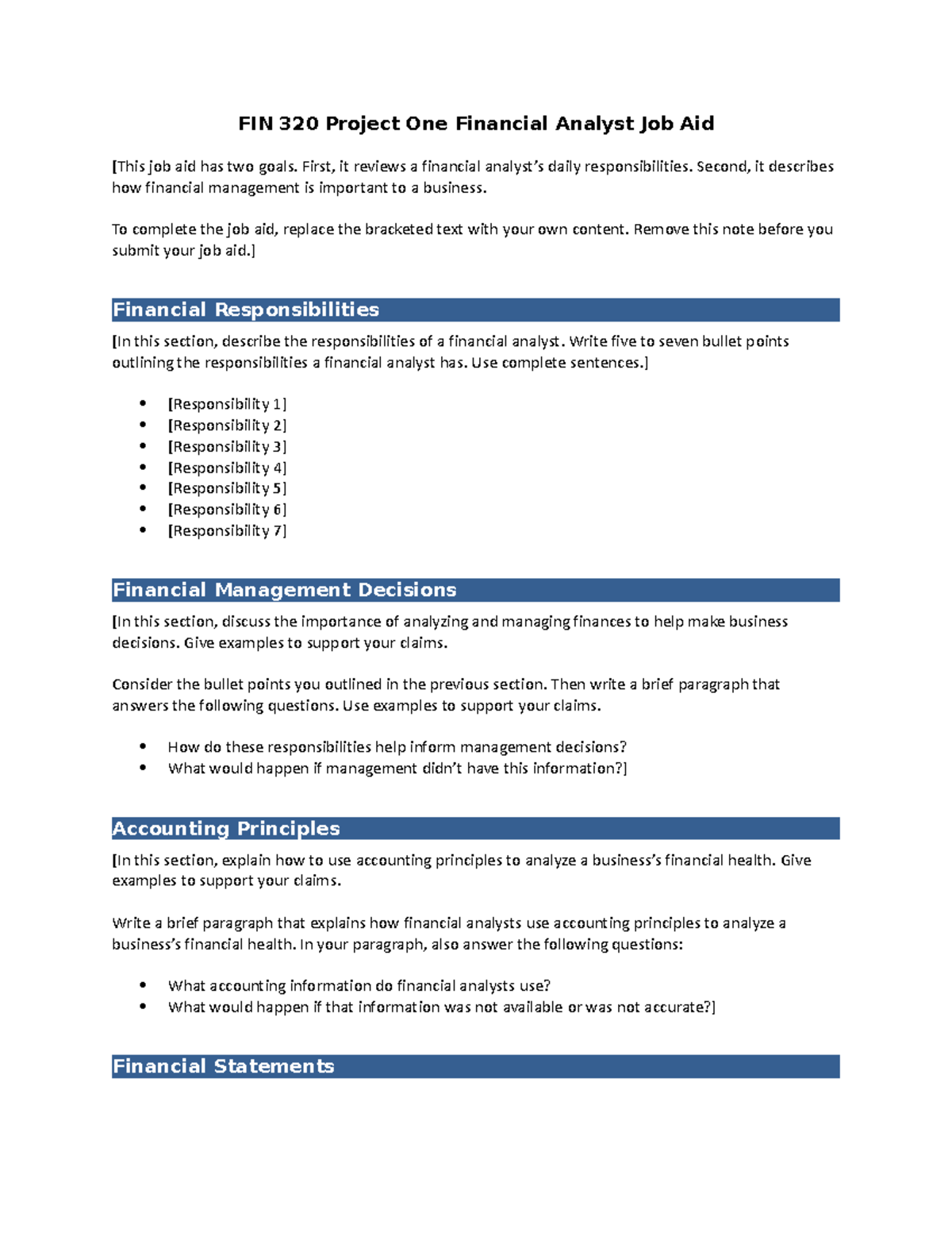 FIN 320 Project One Financial Analyst draft - First, it reviews a ...