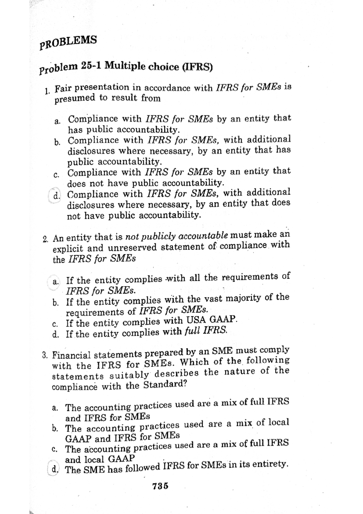 Chapter 25 SMEs-Financial Statements - PROBLEMS Problem Multiple choice ...