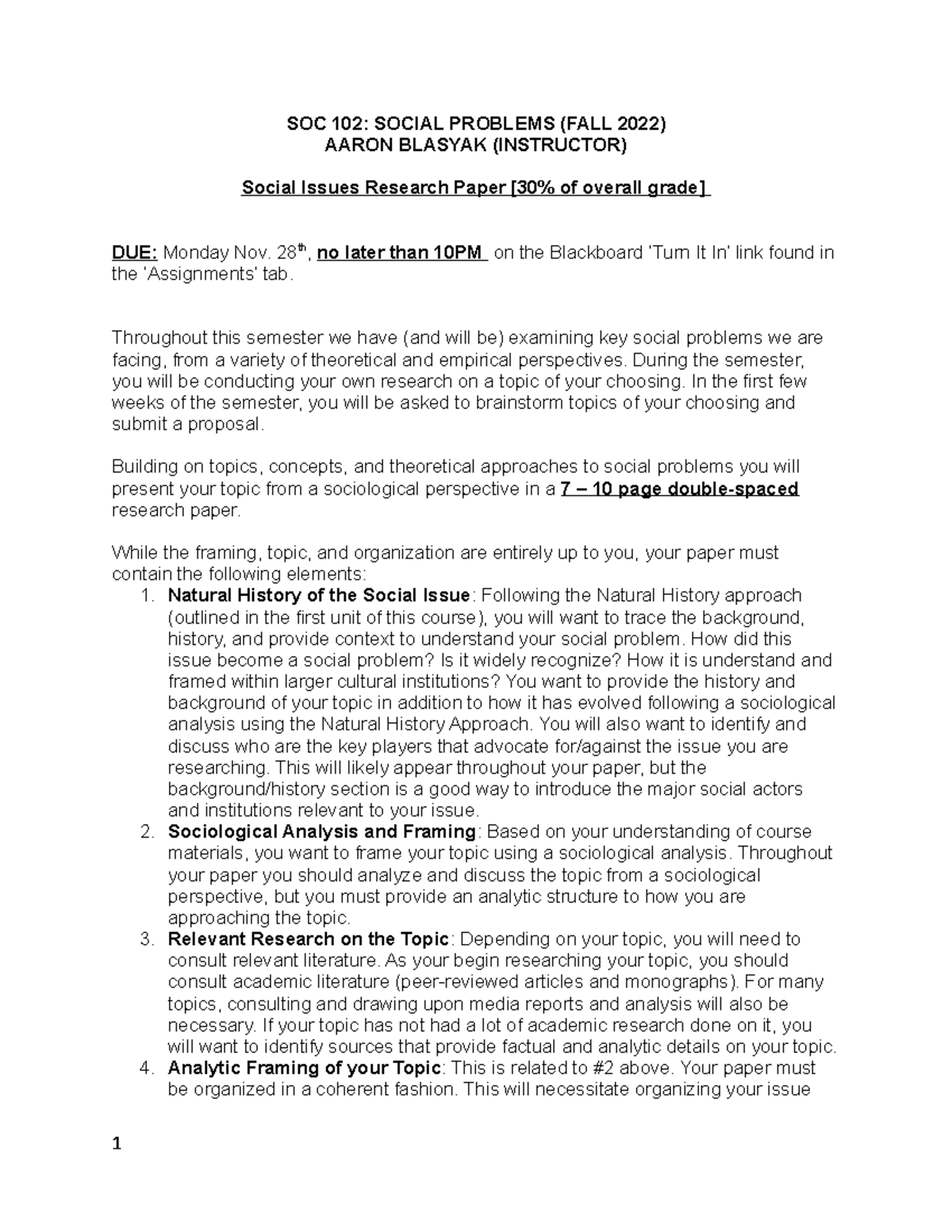 SOC 102 - FALL 2022 - Social Issues Research Paper - SOC 102: SOCIAL ...