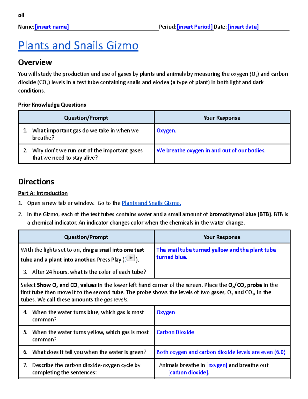 My Copy Of Plants And Snails Gizmo Student Sheet Studocu