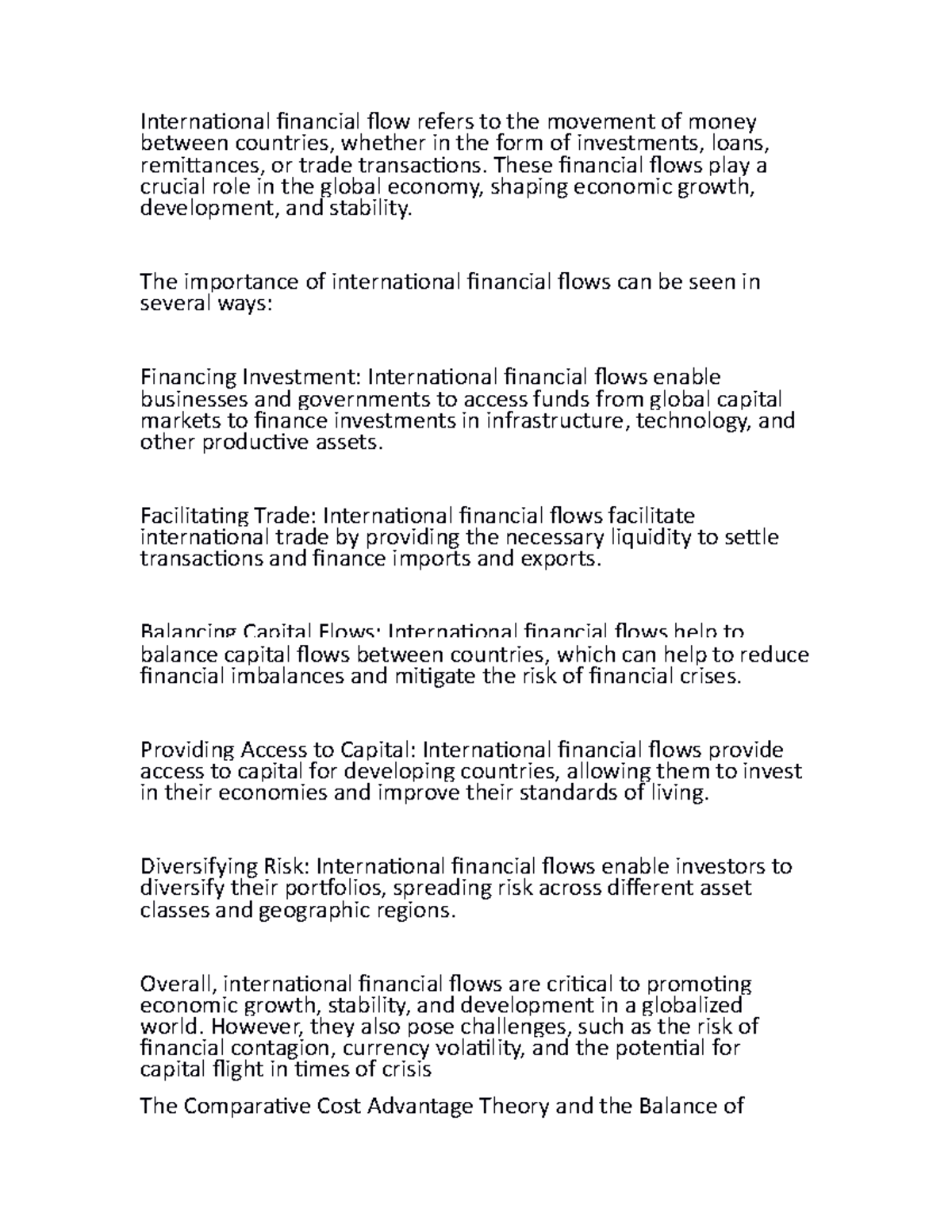 Comparative cost advantage theory and balance of payment framework ...