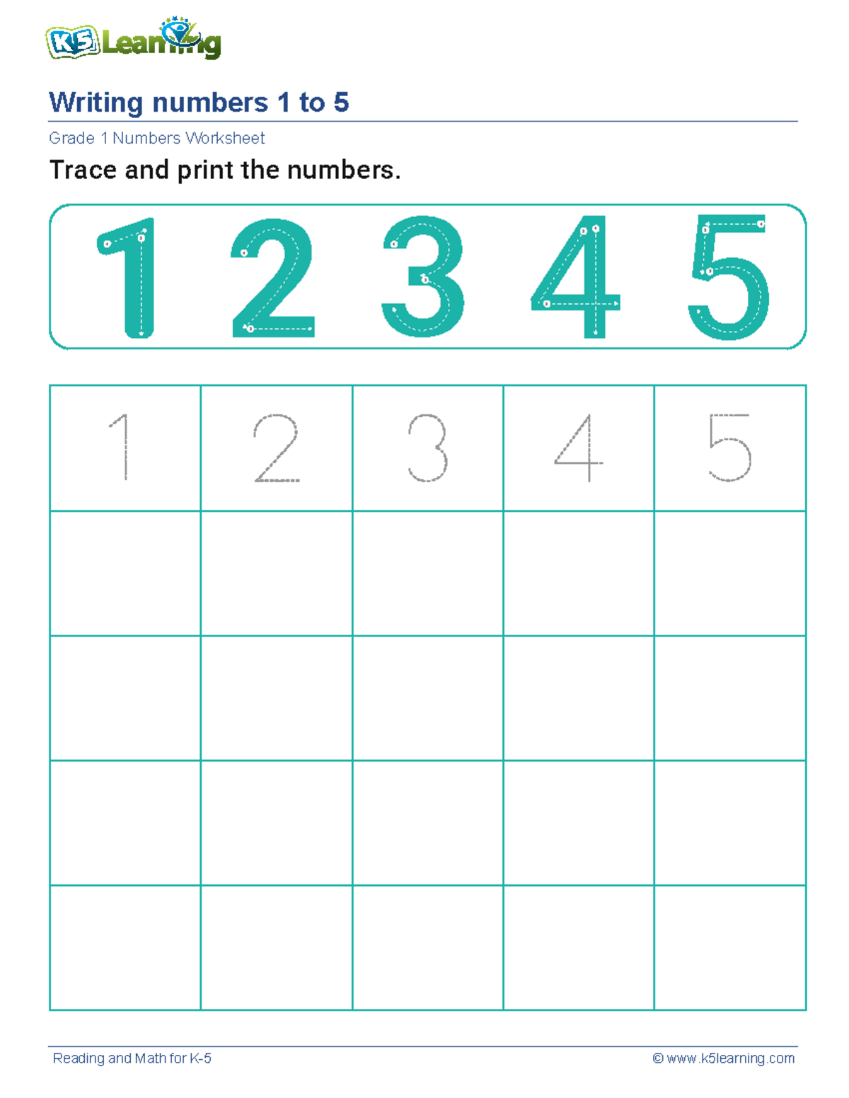 Grade 1 write numbers 1 5 - Trace and print the numbers. Grade 1 ...