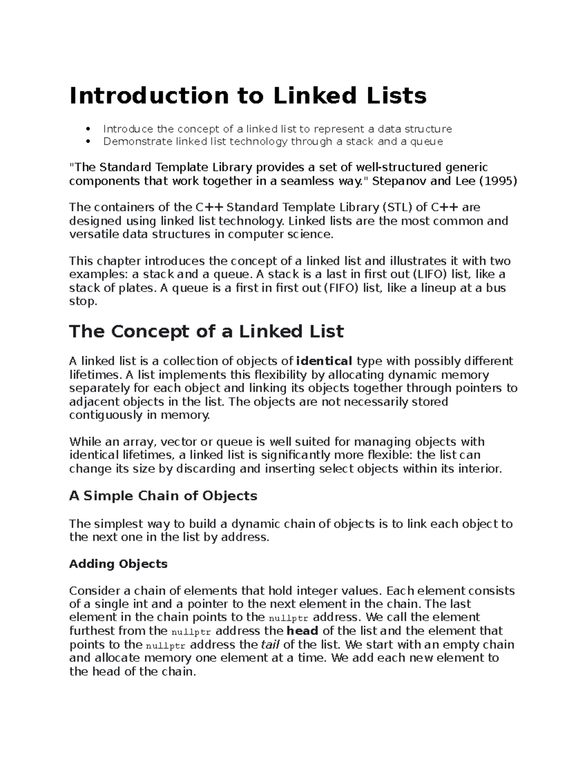 Introduction to Linked Lists - " Stepanov and Lee (1995) The containers ...