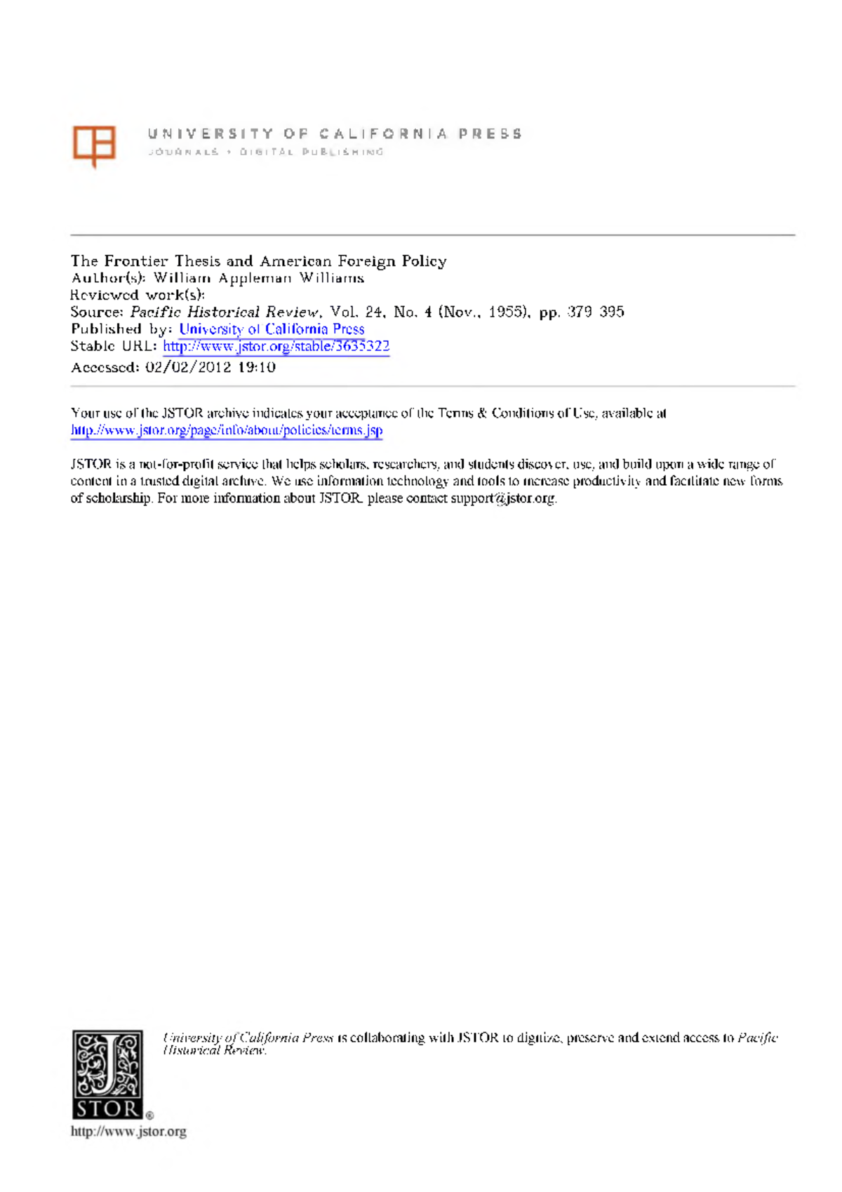 The Frontier Policy and American Foreign Policy - UNIVERSITY OF ...