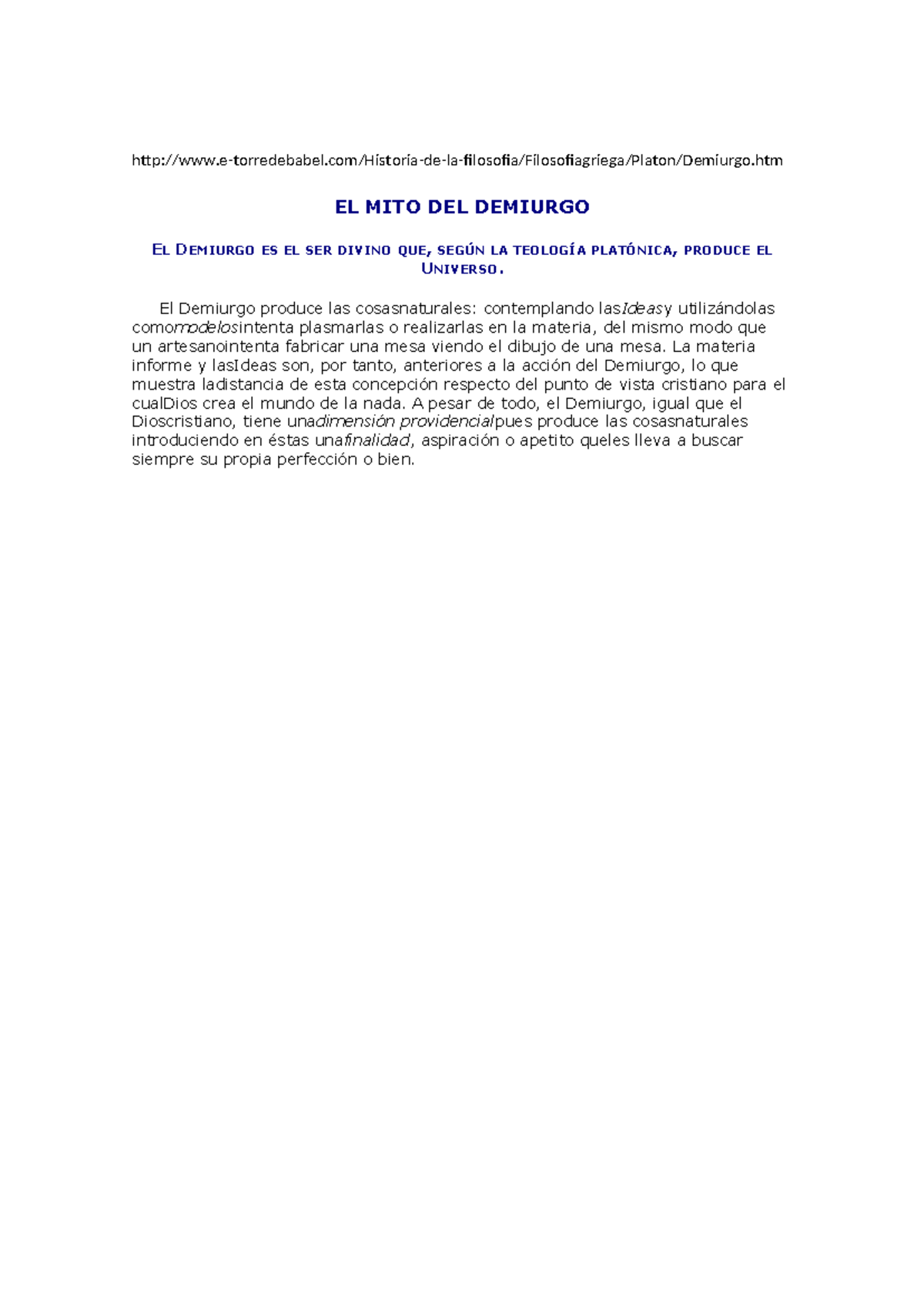 Mito del Demiurgo-Platon - - Studocu