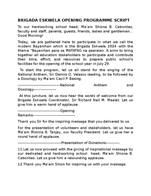 Brigada program to print - OPENING PROGRAMME CLOSING PROGRAMME PART I ...