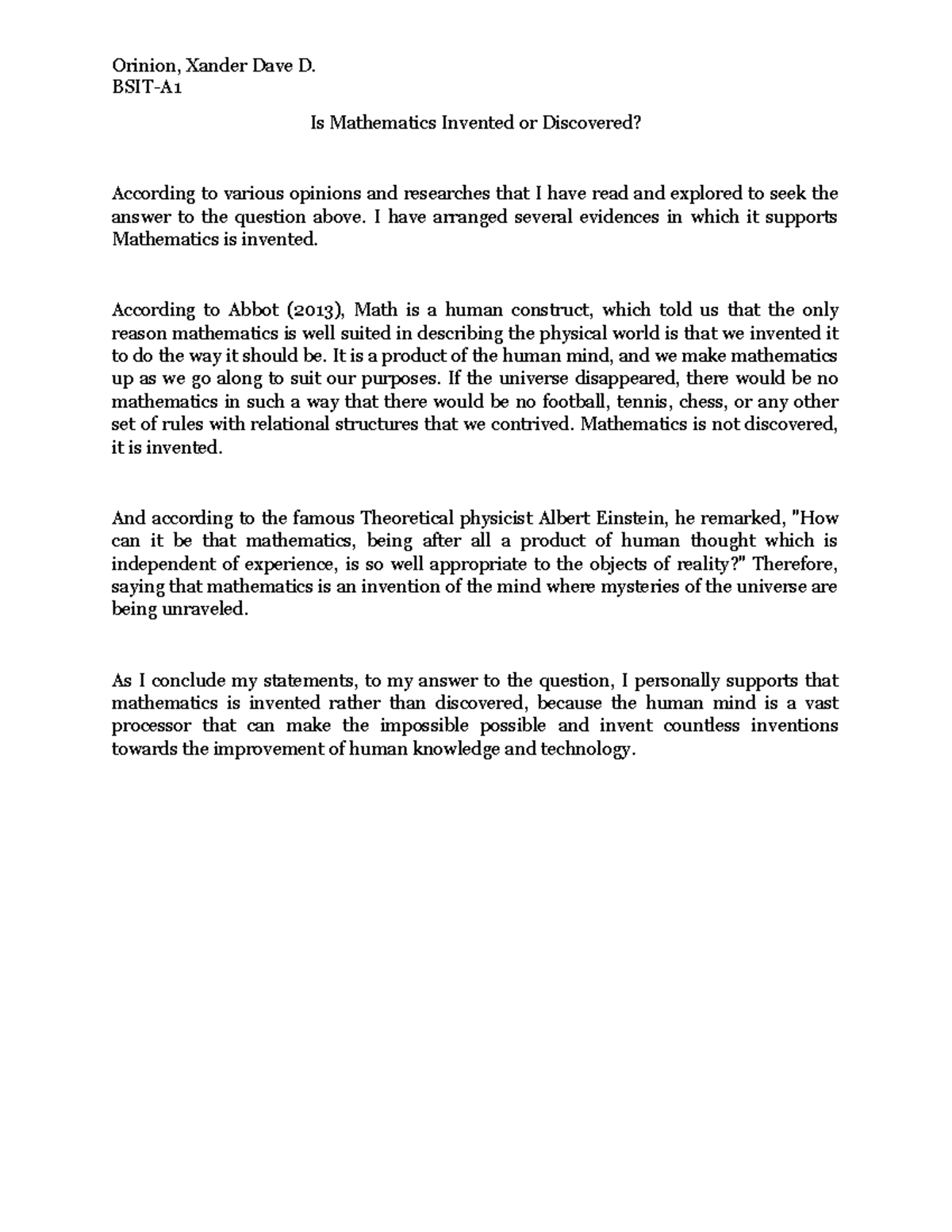 is math invented or discovered in a modern way - Orinion, Xander Dave D ...