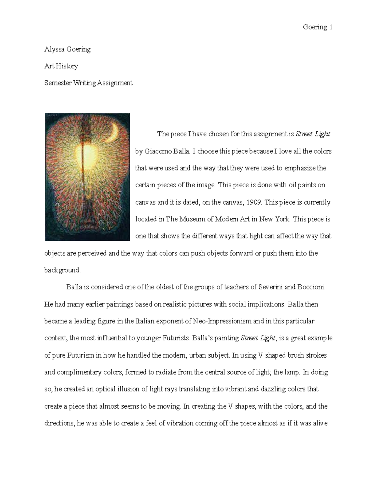Art History - Semester Writing Assignment - Alyssa Goering Art History ...
