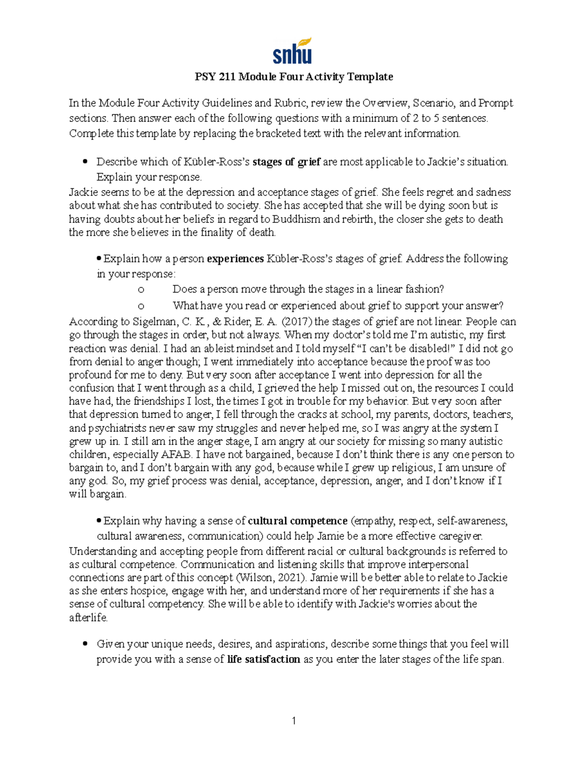 PSY 211 Journal 4 - PSY 211 Module Four Activity Template In the Module ...