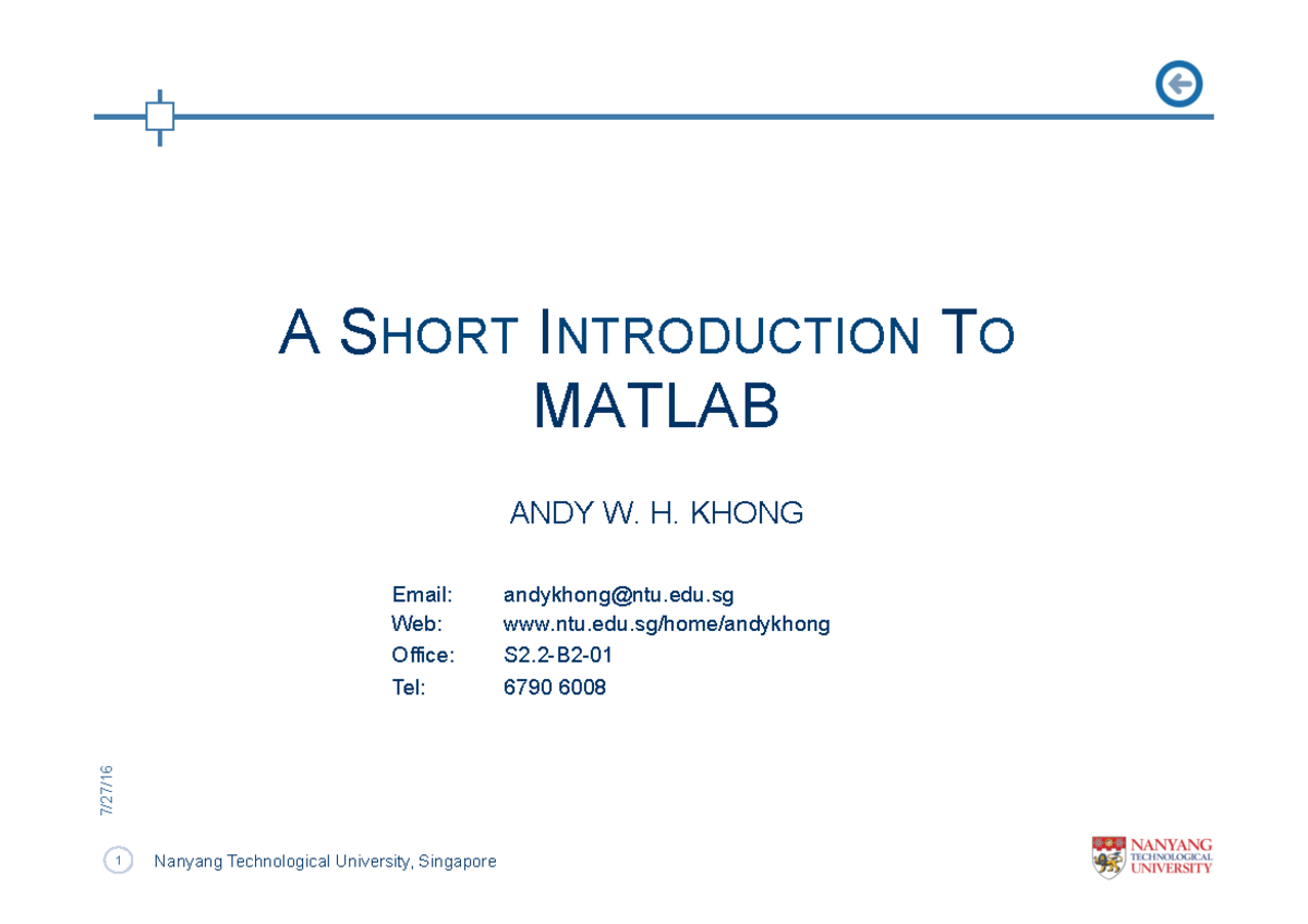 Mat Lab Course Notes student version - A SHORT INTRODUCTION TO MATLAB ...