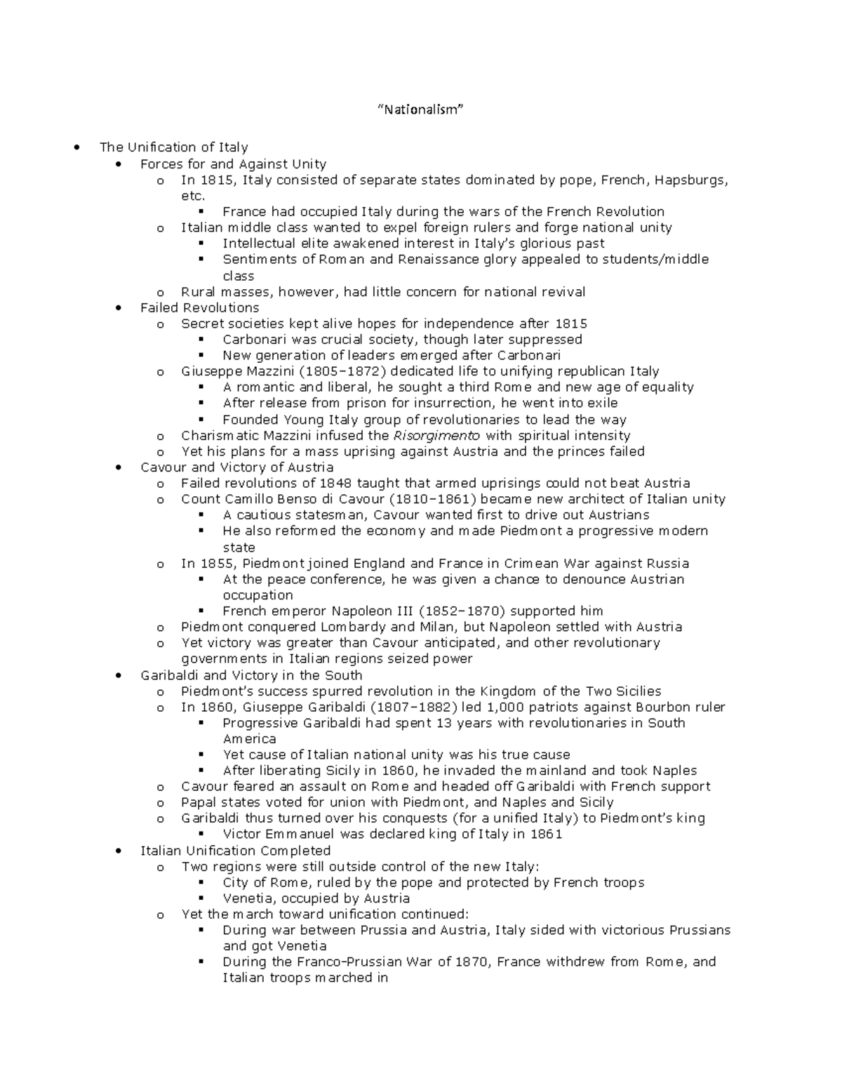 Zl VSRP- Notes-Nationalism - “Nationalism” • The Unification of Italy ...