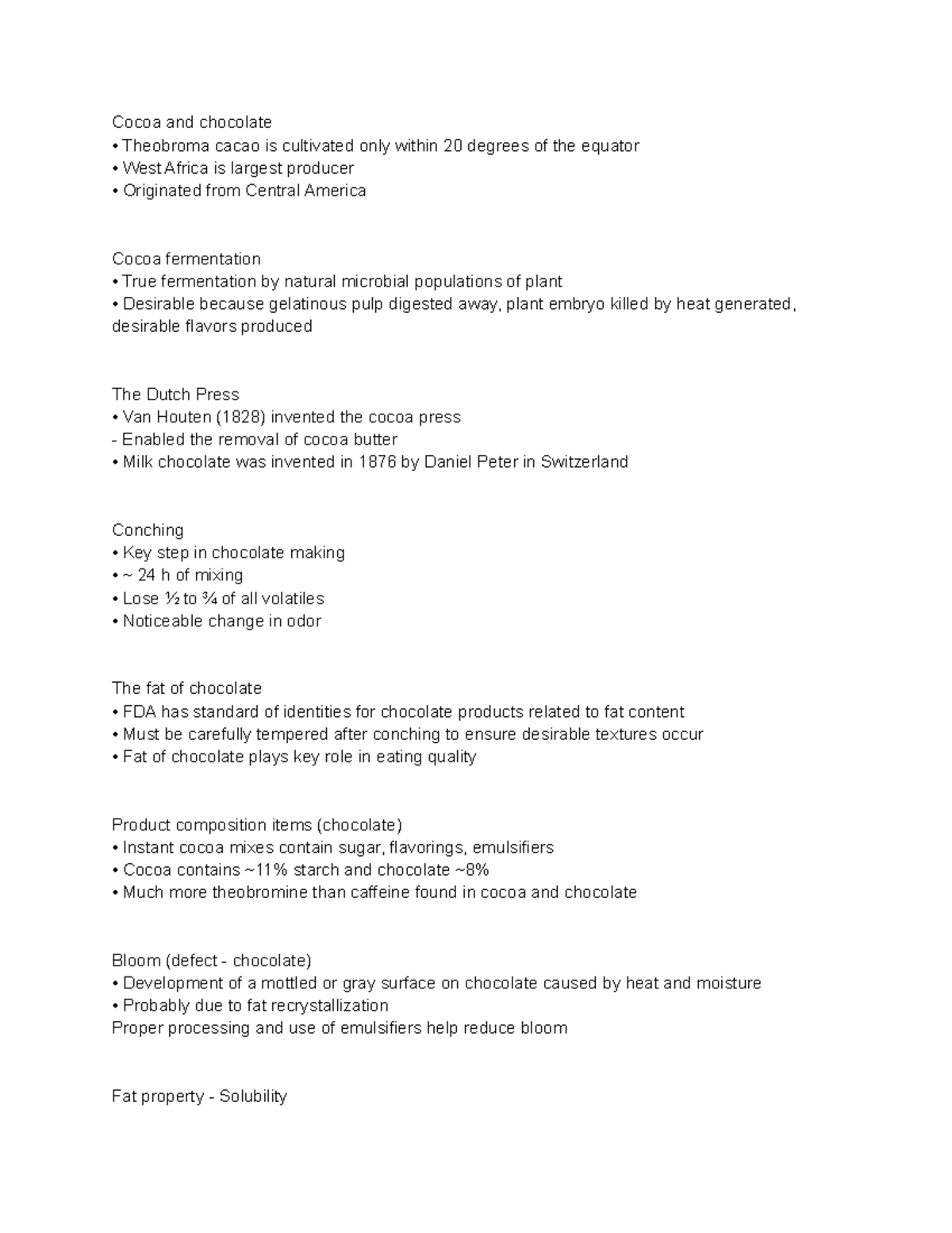 What is food science Notes 14 - Cocoa and chocolate Theobroma cacao is ...