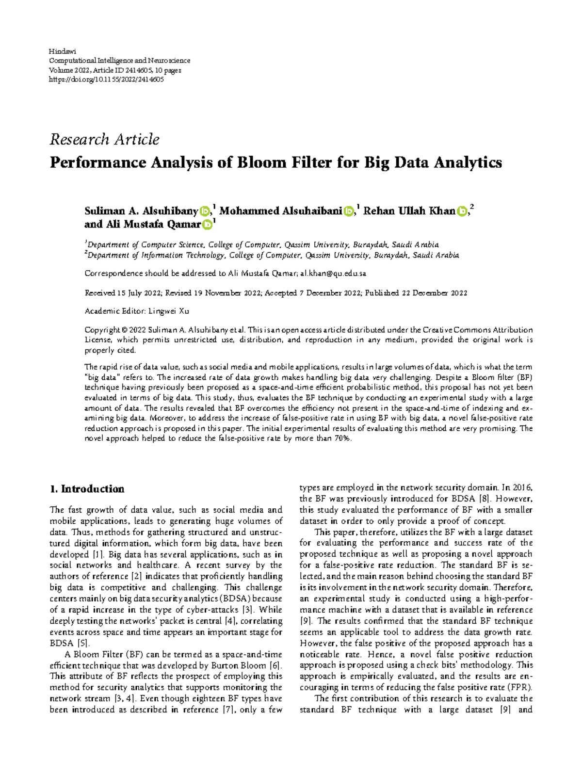Performance Analysis of Bloom Filter for Big Data Analytics - Research ...