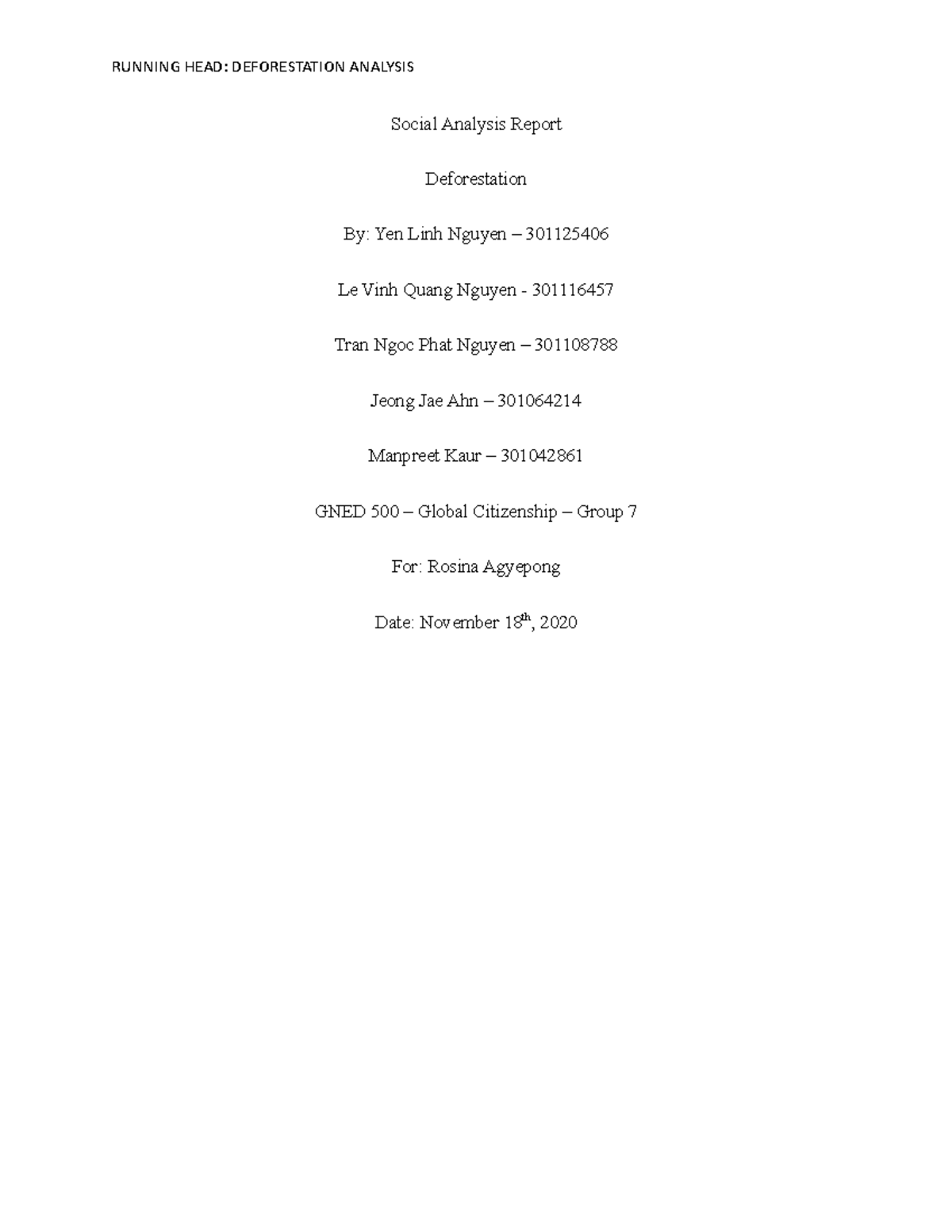 Social Analysis Report 1 - Social Analysis Report Deforestation By: Yen ...