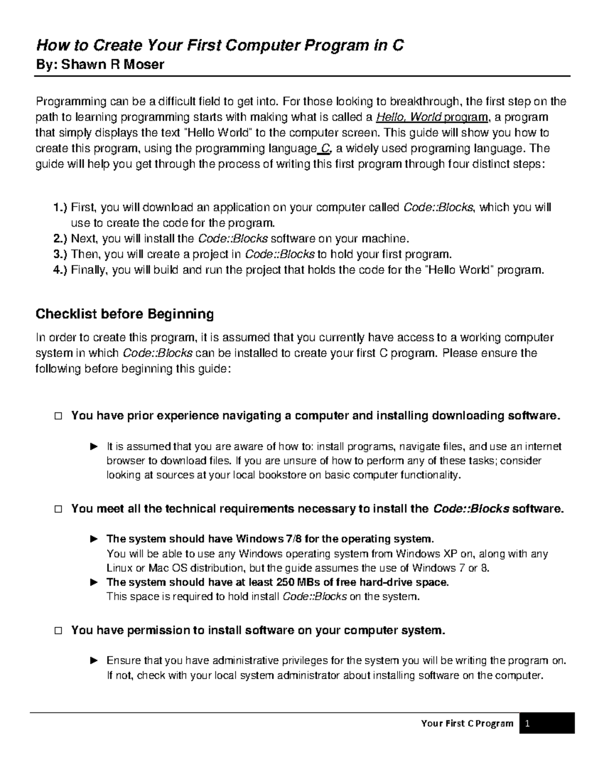 Moser Instruction Set - electronics 1 - How to Create Your First Computer Program in C By: Shawn ...