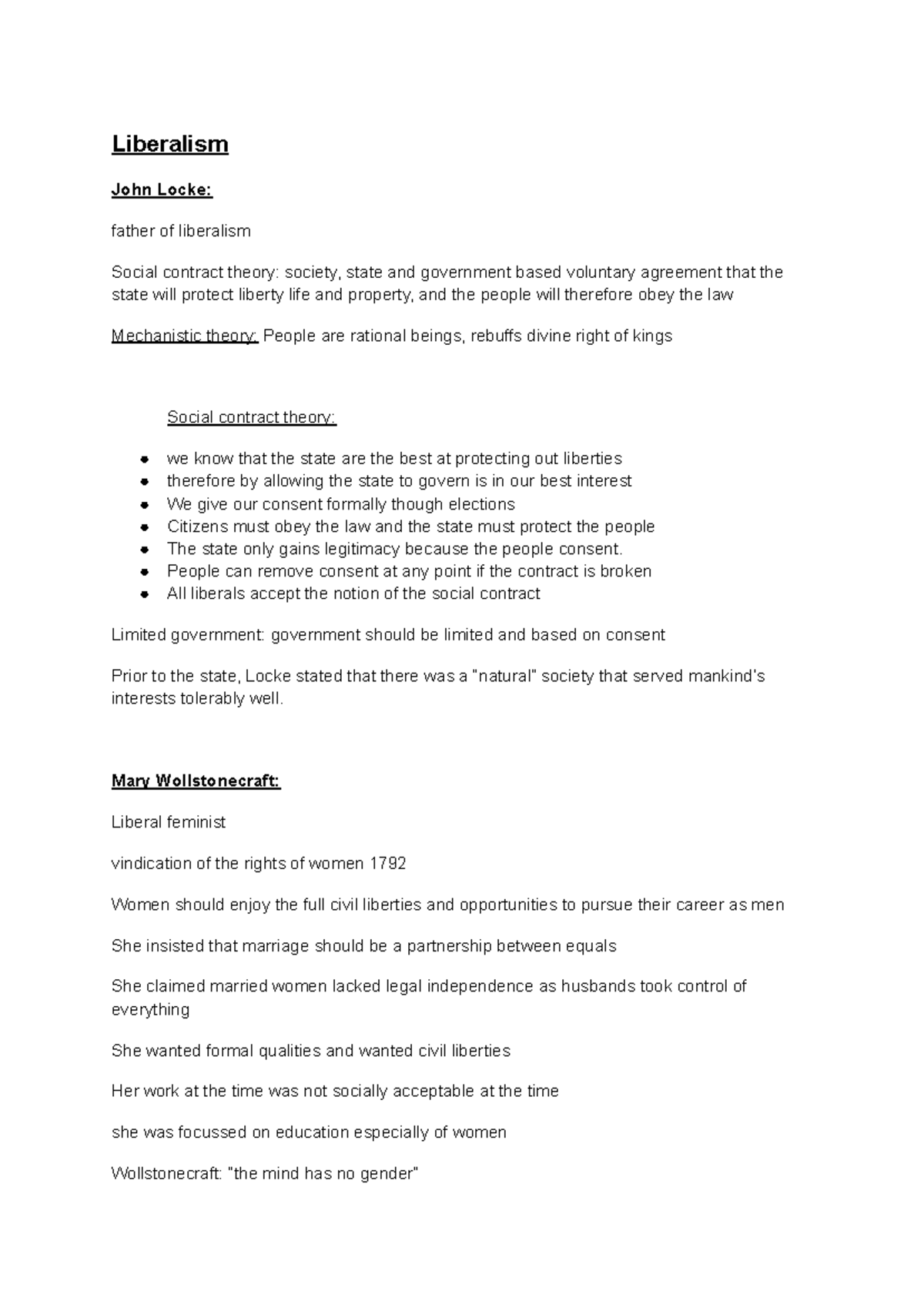 Liberalism revision - Liberalism John Locke: father of liberalism ...