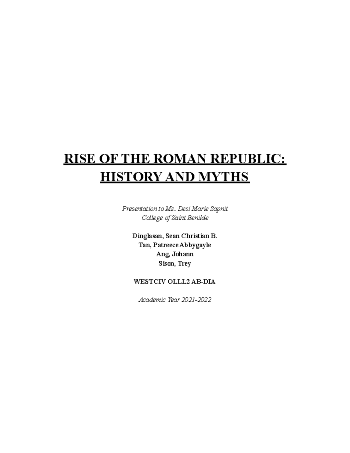 RISE OF THE Roman Republic - RISE OF THE ROMAN REPUBLIC: HISTORY AND ...