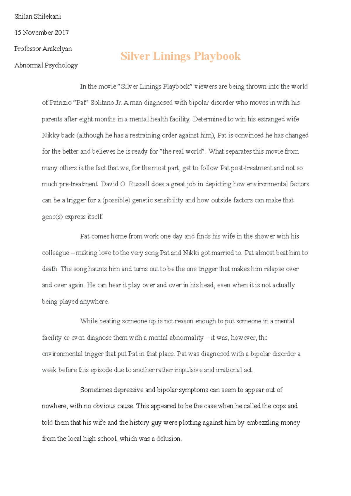 Silver Linings Playbook - In the movie ”Silver Linings Playbook ...