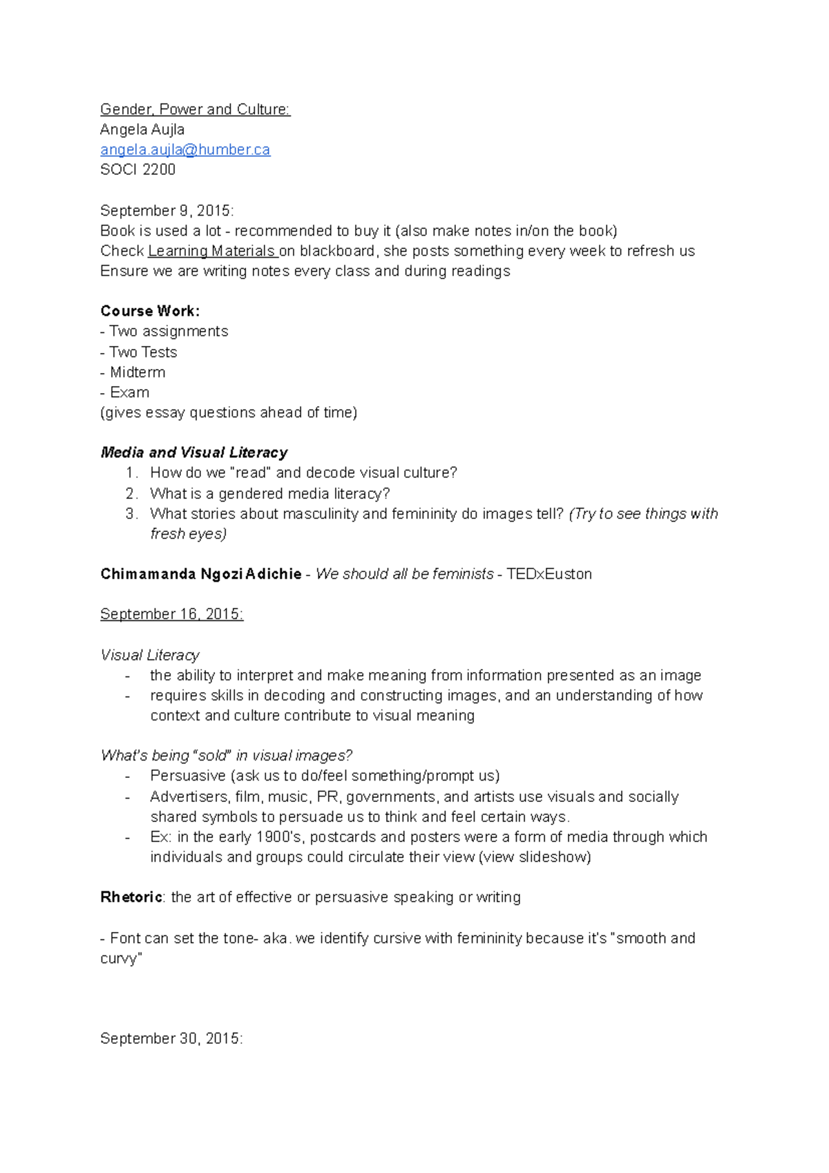 Gender, Culture and Power - Notes - Gender, Power and Culture: Angela ...