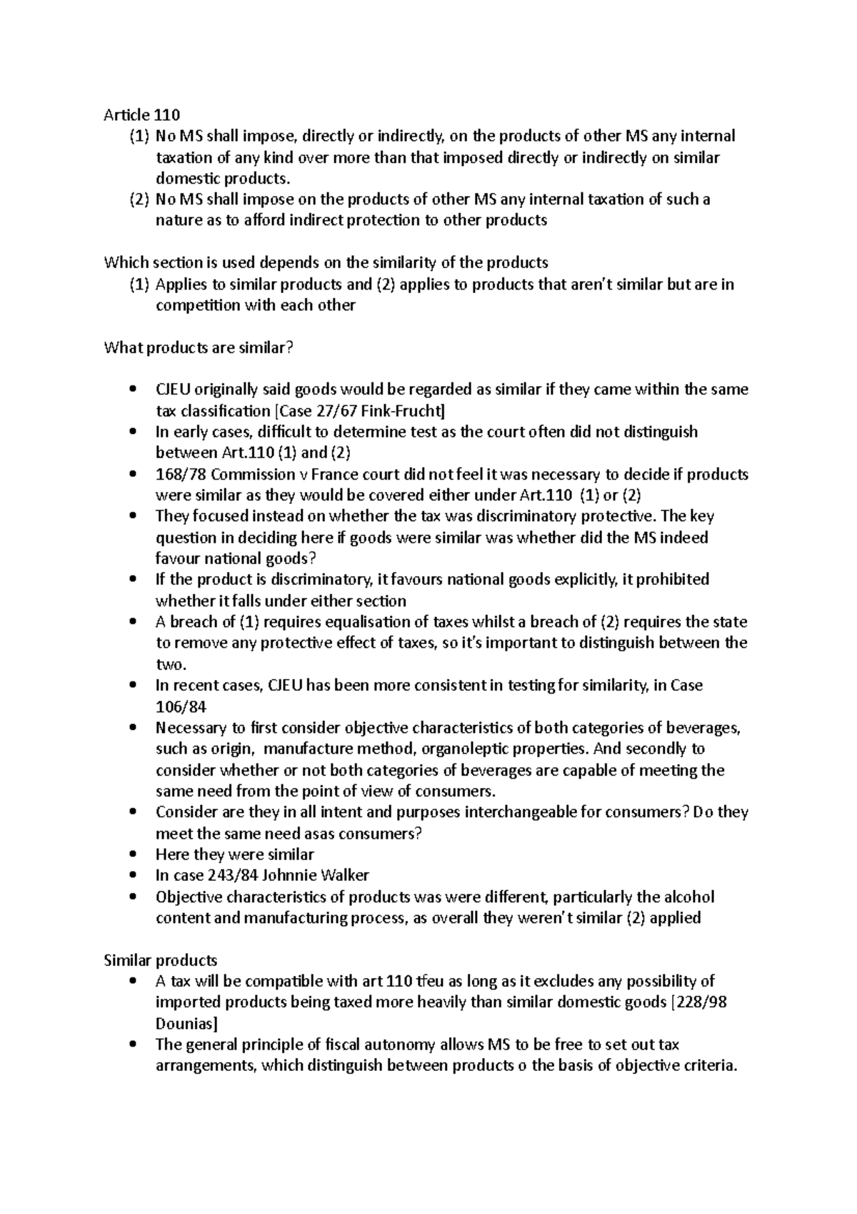 Article 110 - Article 110 (1) No MS shall impose, directly or ...
