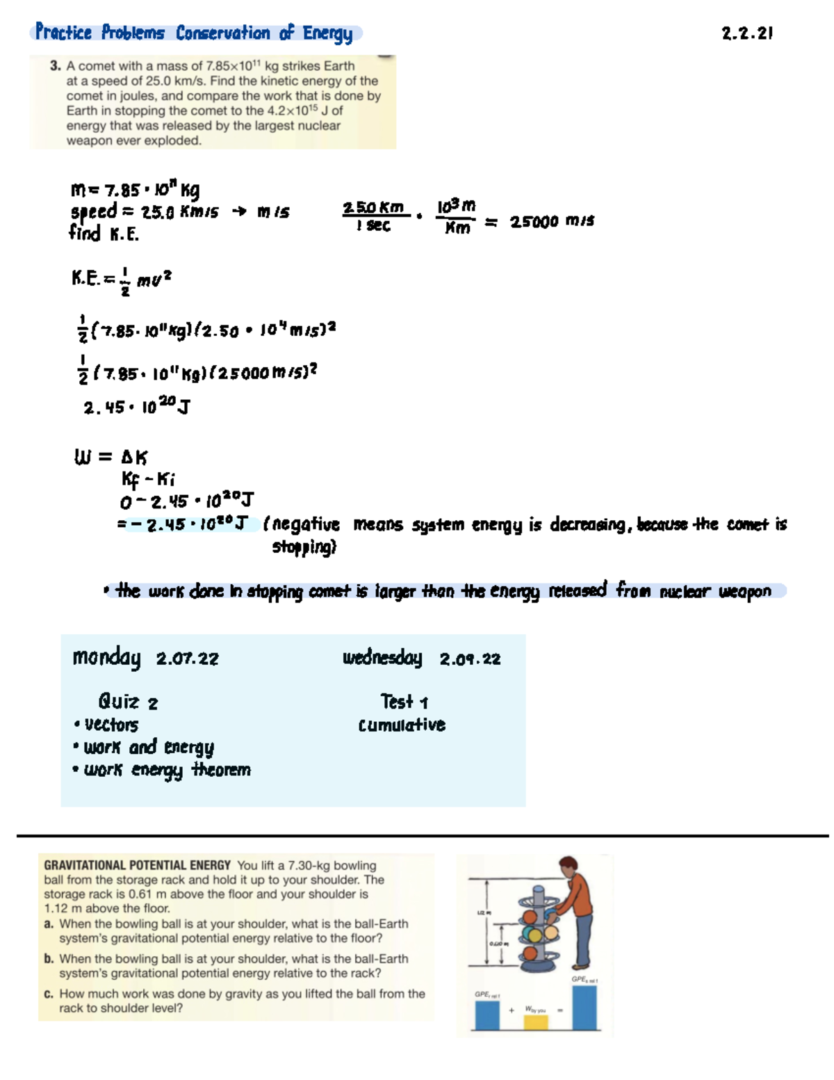 Physics Practice problems 2 - Practice Problems Conservation of Energy ...