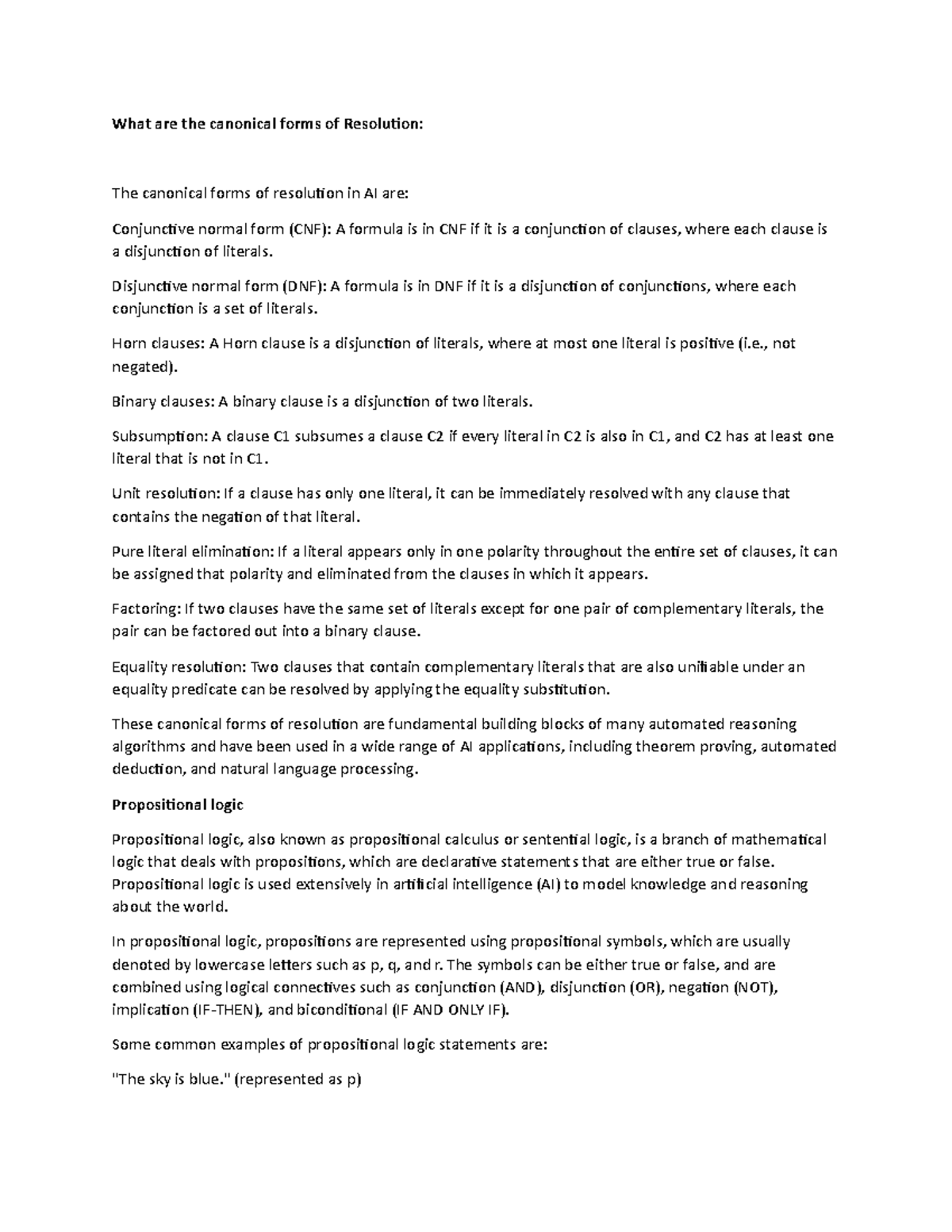 AI notes - What are the canonical forms of Resolution: The canonical ...