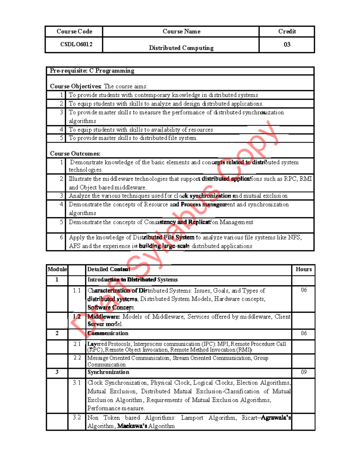 Syllabus - Course Code Course Name Credit CSDLO Distributed Computing ...