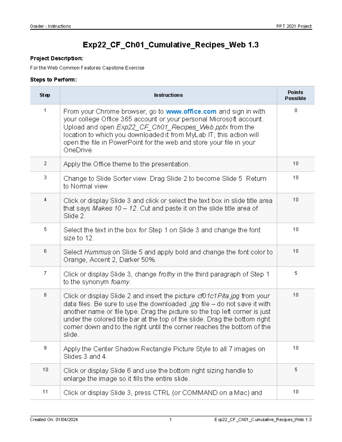 Exp22 CF Ch01 Cumulative Recipes Web 1 - Grader - Instructions PPT 2021 Project - Studocu
