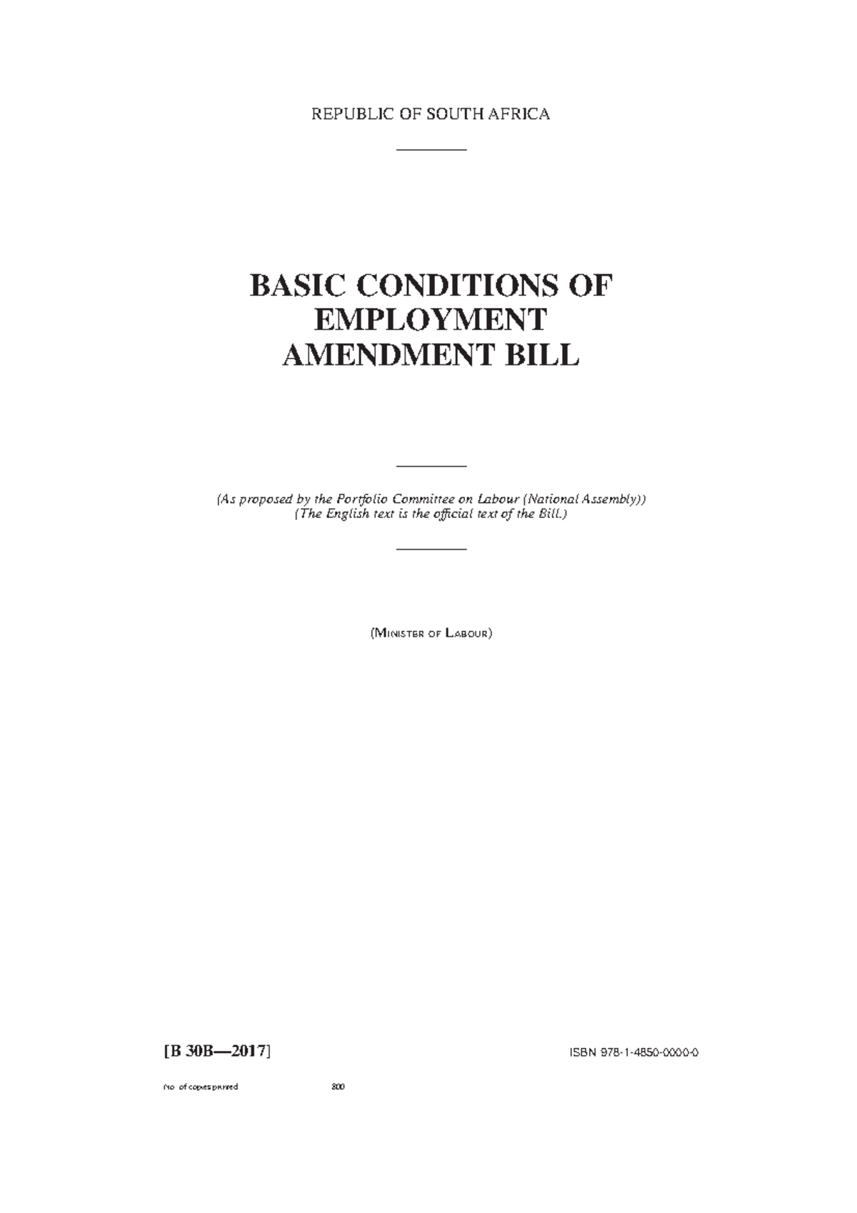Basic Conditions of Employment Amendment Bill - REPUBLIC OF SOUTH ...