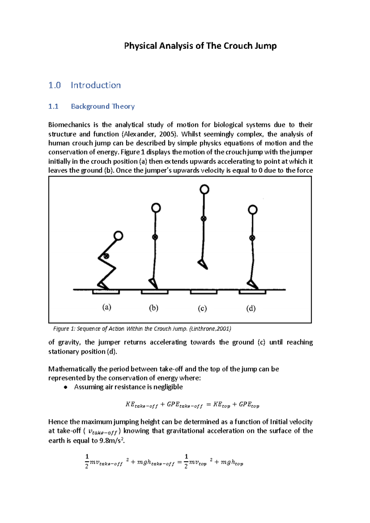 Sample Lab Report - Physical Analysis of The Crouch Jump 1 Introduction ...