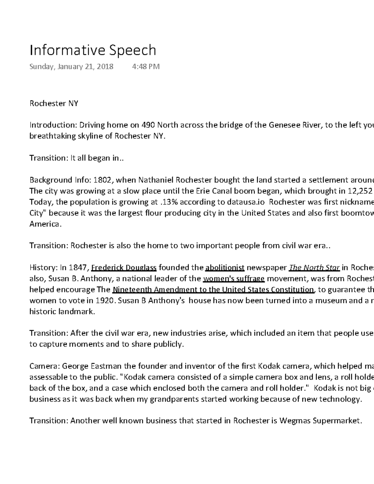 Informative Speech - Warning: TT: undefined function: 32 Rochester NY Introduction: Driving home ...