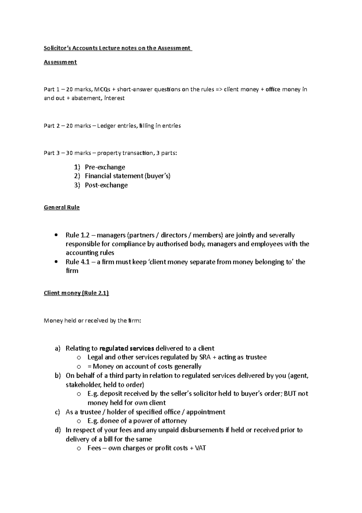 Solicitor account lecture notes on the Assessment - Solicitor’s ...