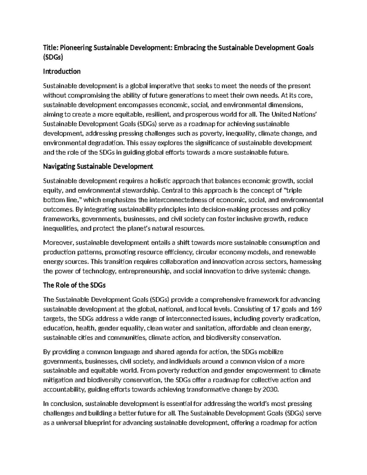 SDGs - Title: Pioneering Sustainable Development: Embracing the ...