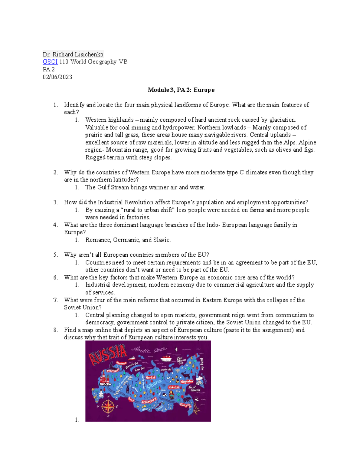 PA - Module 3 PA 2: Europe - DO NOT COPY. - Dr. Richard Lisichenko GSCI ...