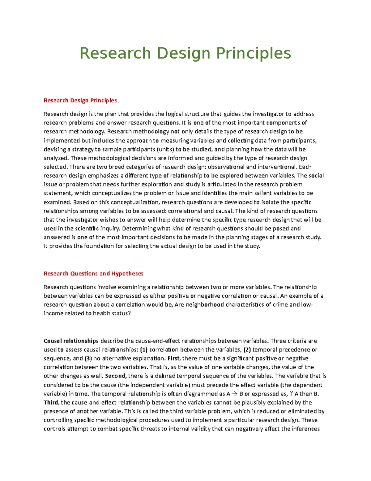 Research Design Principles - Research in Daily Life 2 - Studocu
