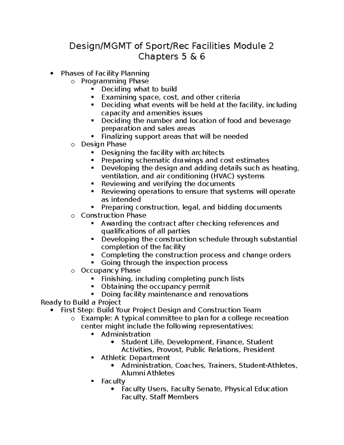 Design/MGMT Module 2 - Design/MGMT of Sport/Rec Facilities Module 2 ...
