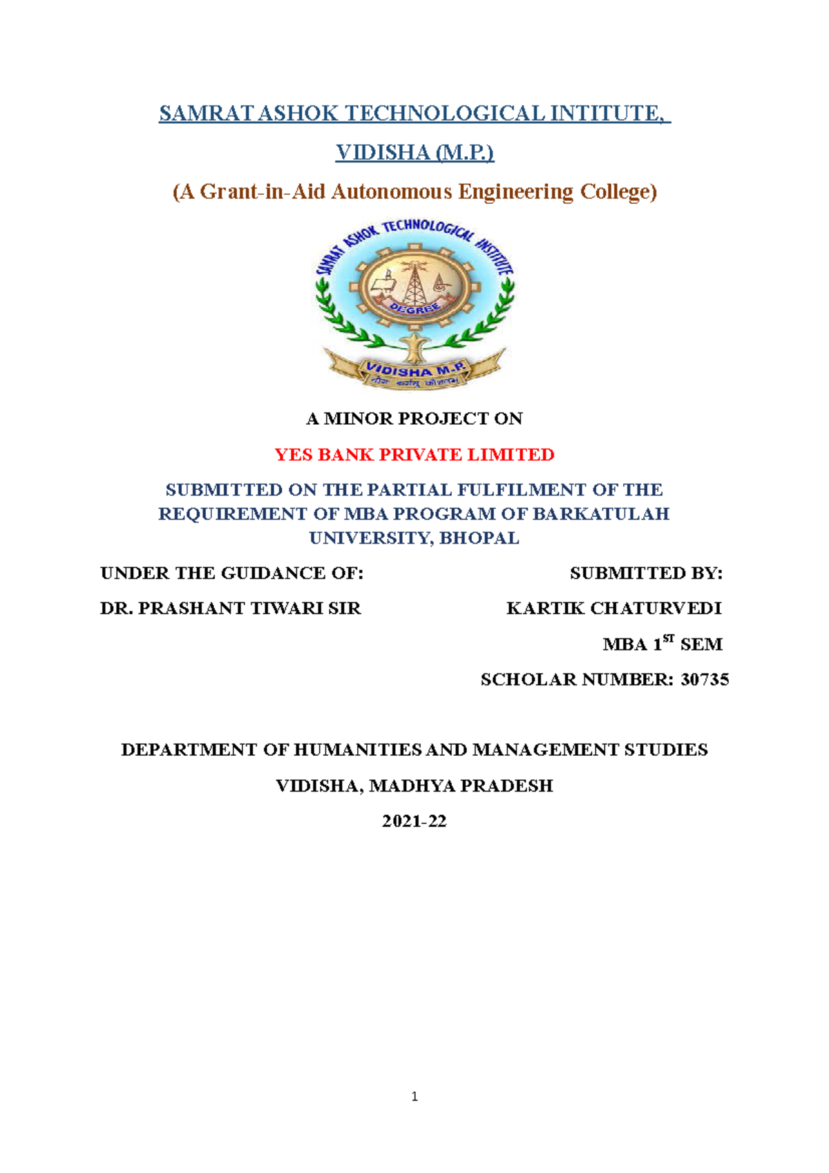 Project of 108 - bank financial report - SAMRAT ASHOK TECHNOLOGICAL ...