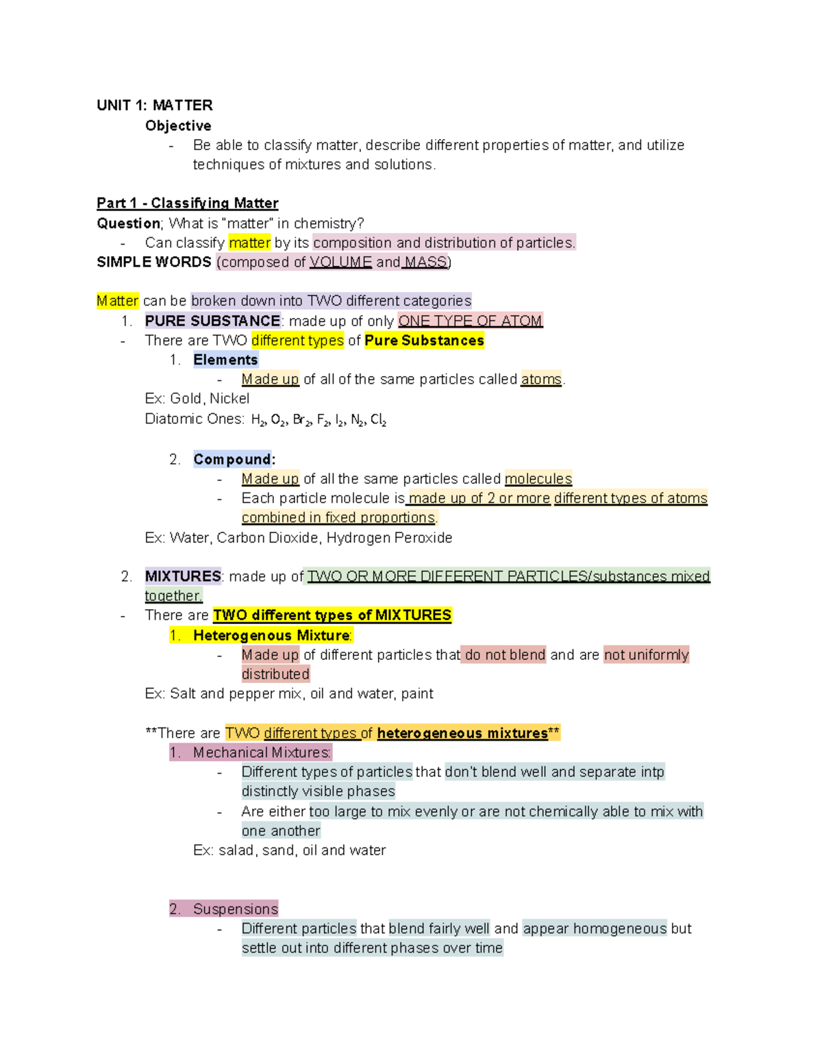 Unit 1: Matter and Types of Properties - UNIT 1: MATTER Objective - Be ...