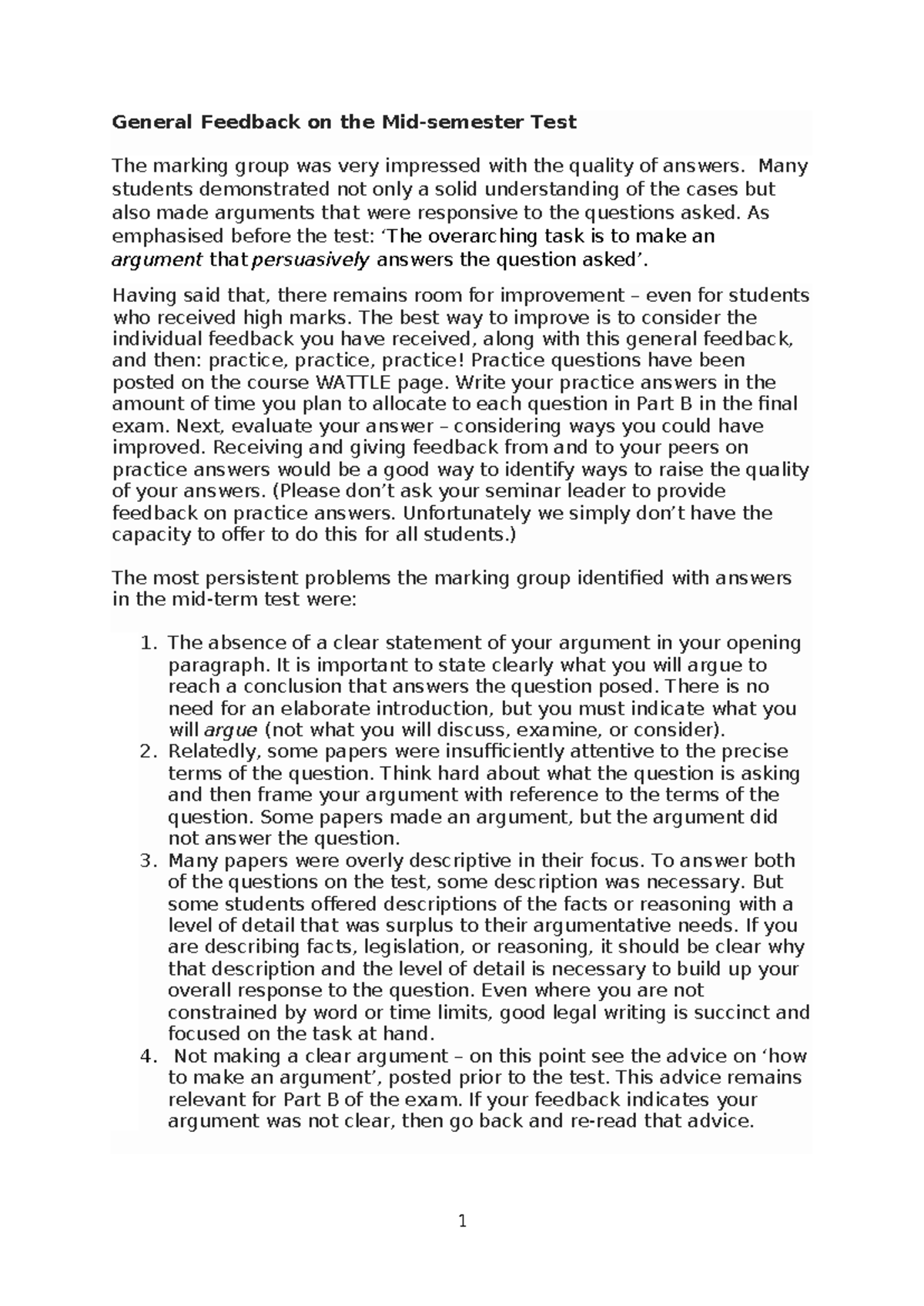 General Feedback on the Mid Semester Test - General Feedback on the Mid ...