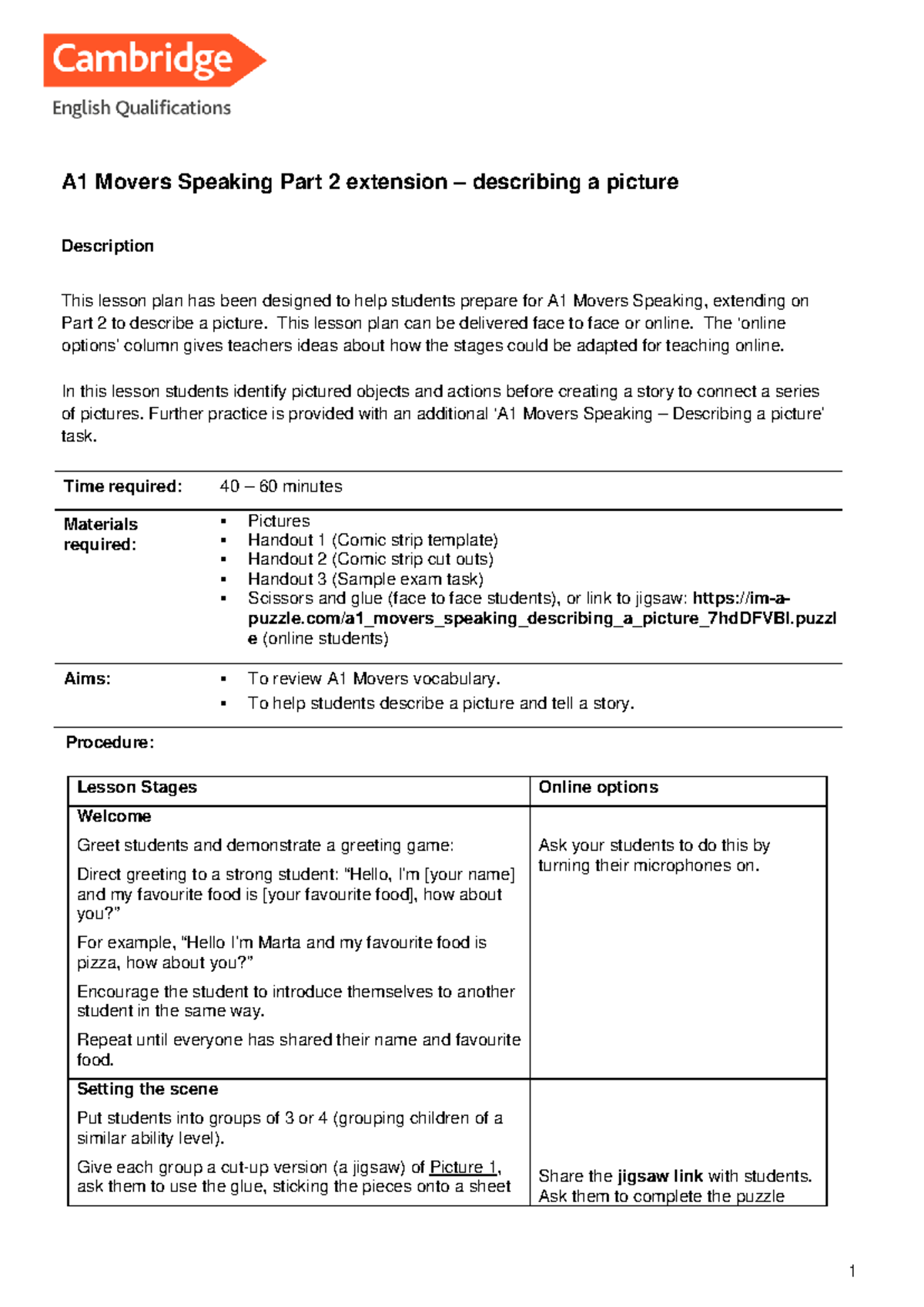 583426 online teaching a1 movers speaking part 2 extension describing a ...