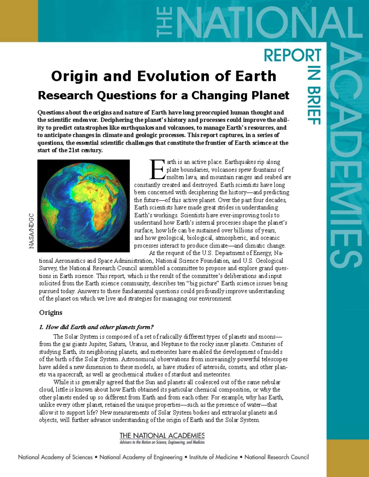 Textbook on evolution of earth - Origin and Evolution of Earth Research ...