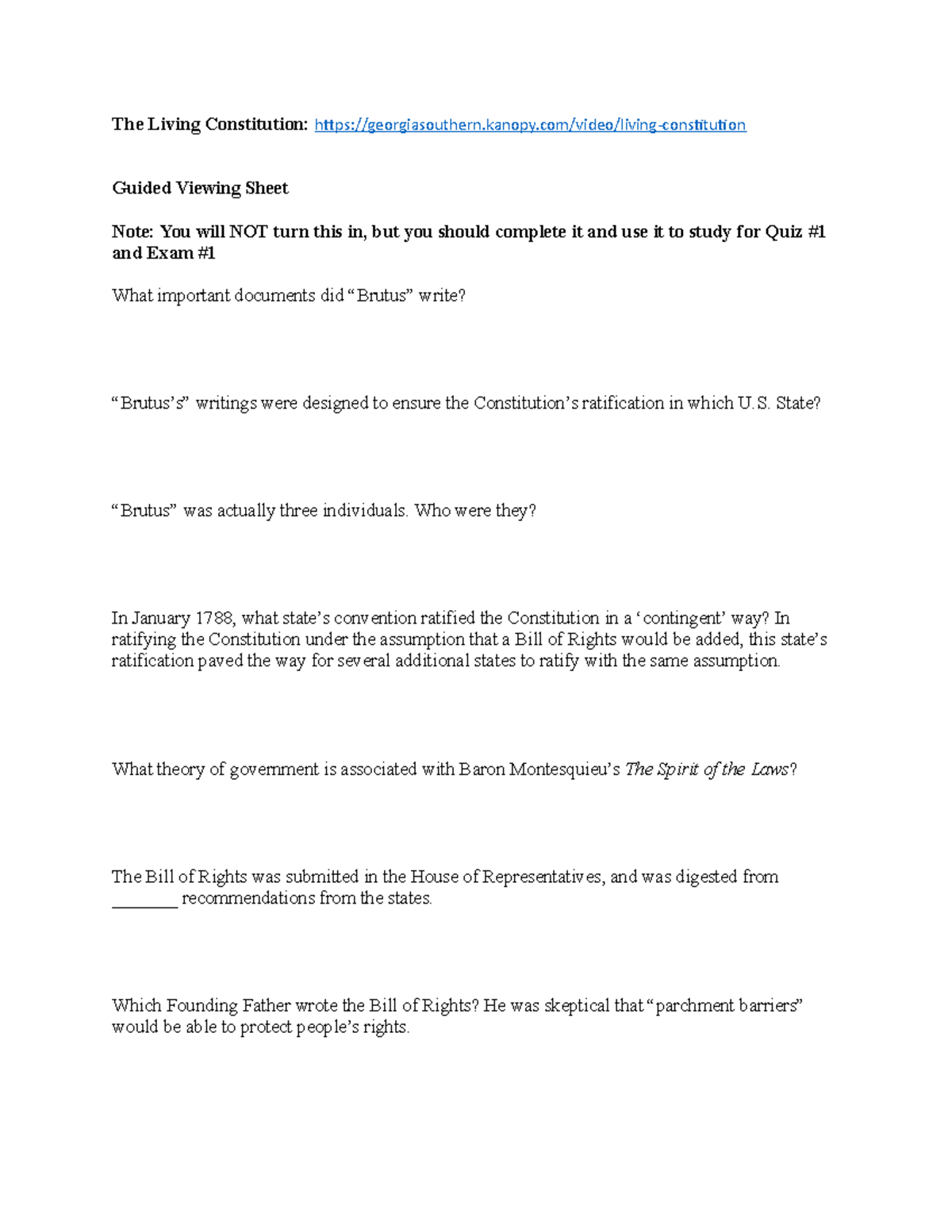 Guided Viewing Sheet The Living Constitution - The Living Constitution ...
