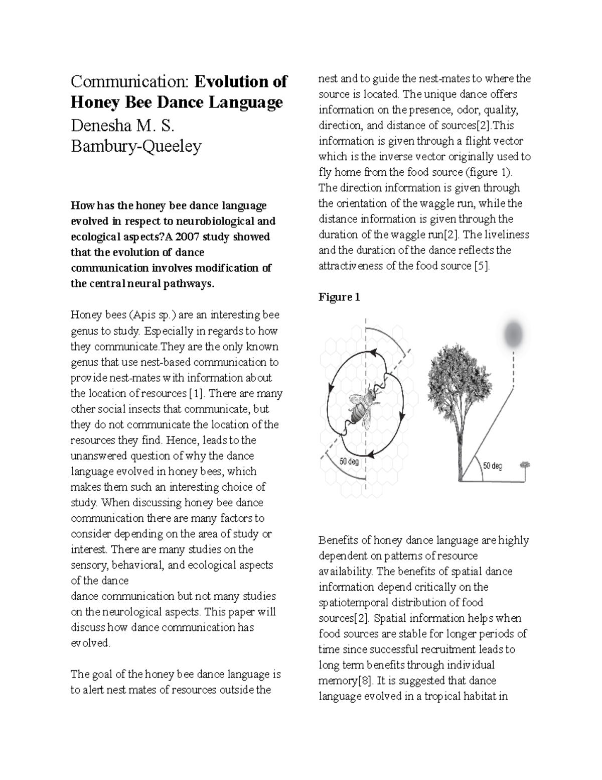 Psyco 403 Term Paper - Communication: Evolution of Honey Bee Dance ...