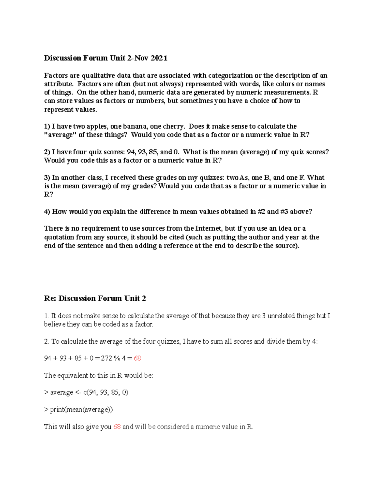 Discussion Forum Unit 2- Initial Peers and Instructors Posts-Nov2021 ...