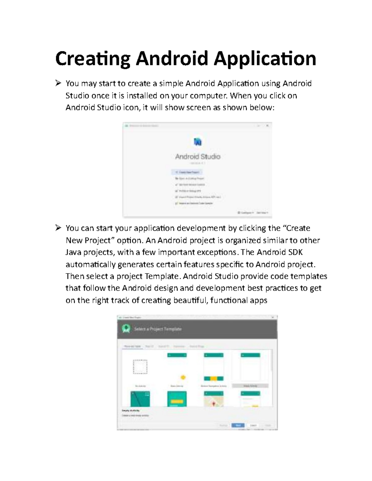 Creating Android Application 2 - When you click on Android Studio icon ...