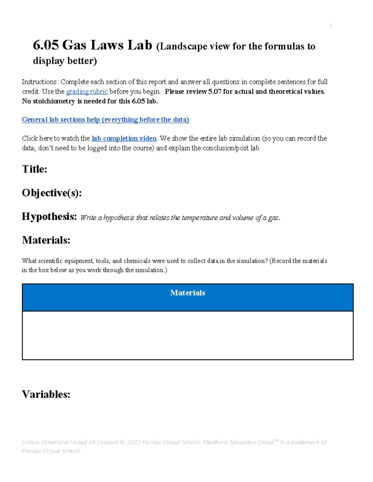 Copy of 6.05 Gas Laws Lab-V22 - 6 Gas Laws Lab (Landscape view for the ...