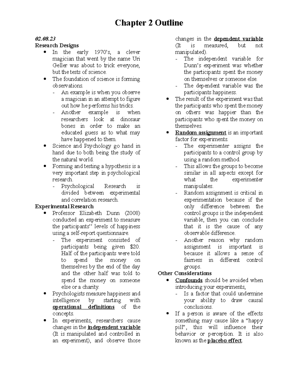 Chapter 2 Outline (Psychology) - 02. Research Designs In the early 1970 ...