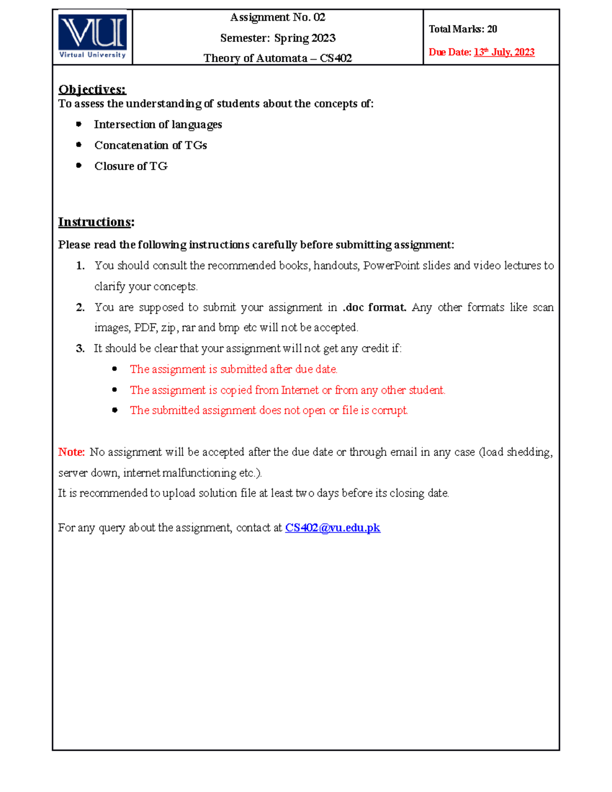 Spring 2023 CS402 2 - Theory of Automata - VU - Studocu