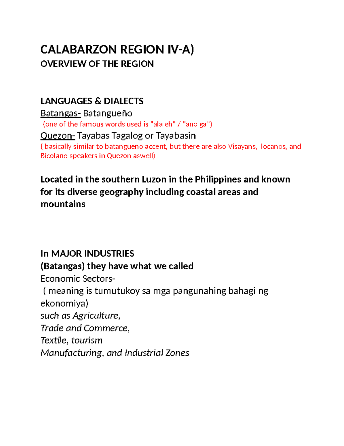 Calabarzon Region IV - NEED THIS!!!!!!!!!! - CALABARZON REGION IV-A ...