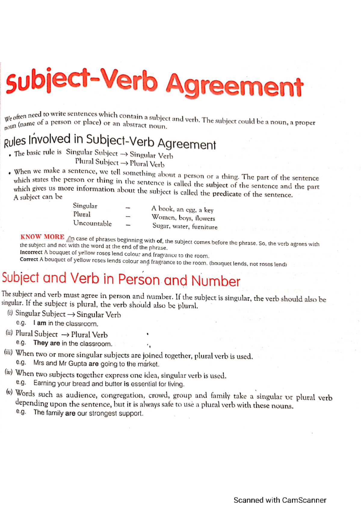 Subject-Verb Concord (IX-X) - Agreement noun (name person an abstract ...